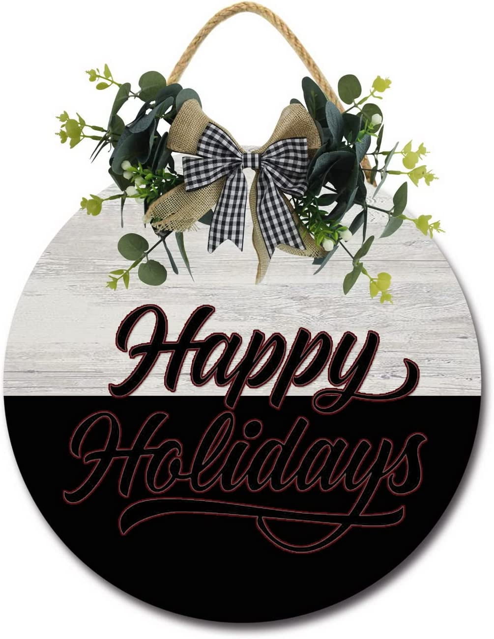 Eveokoki 12" Happy Holidays Sign Farmhouse Door Signs for Wreaths Porch ...