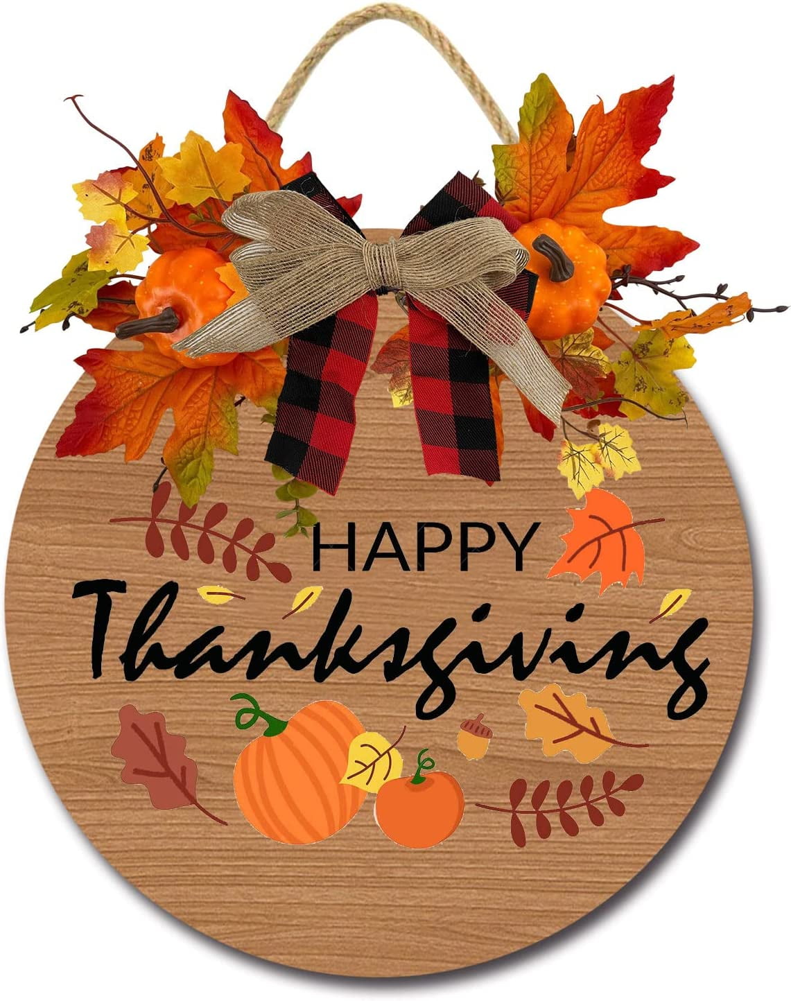 Eveokoki 12" Happy Thanksgiving Day Door Sign Front Door Plaque, Autumn ...