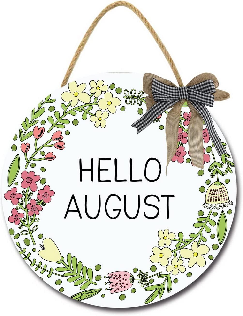 Eveokoki 12" Hello August Sign Farmhouse Door Signs for Wreaths Porch ...