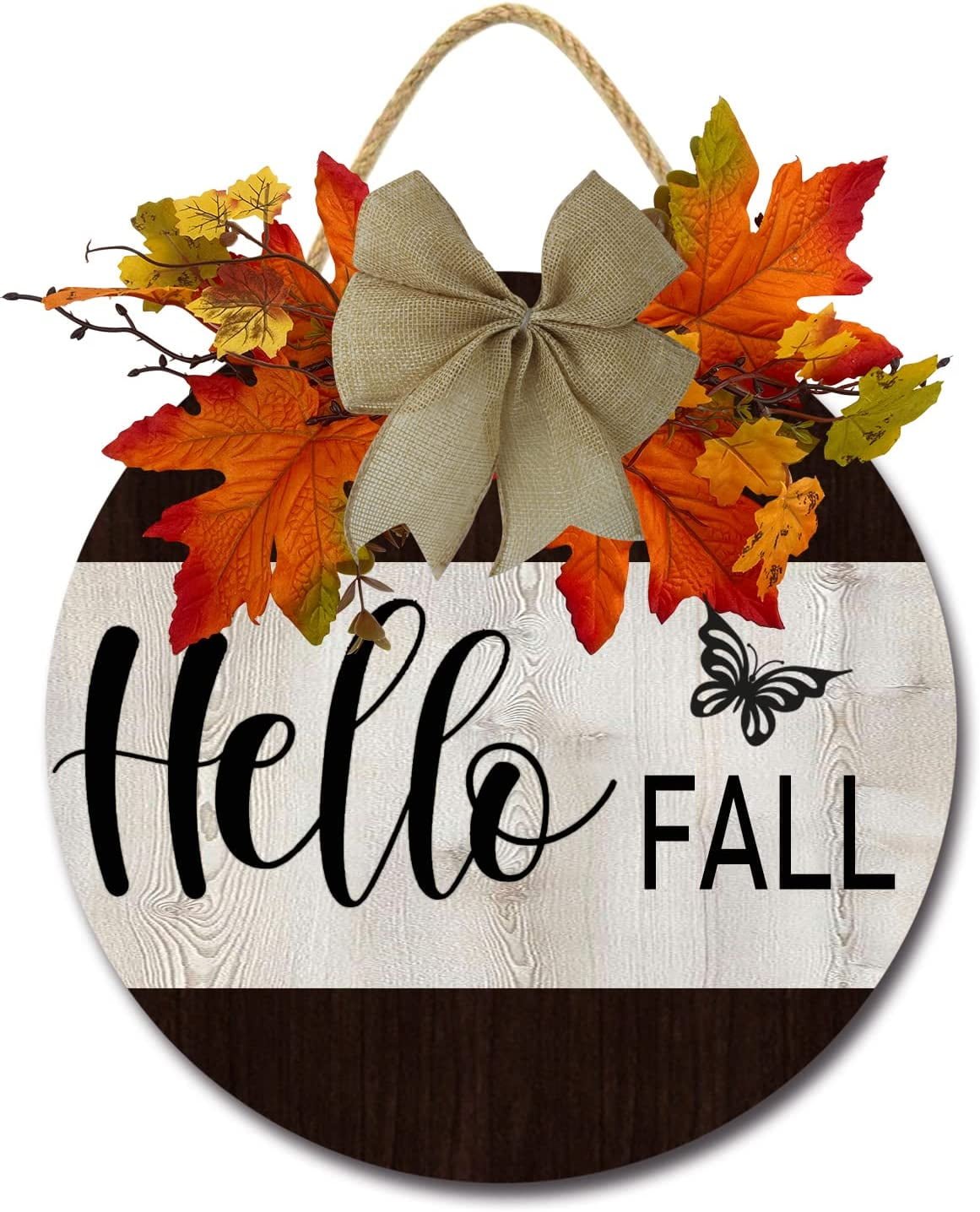 Eveokoki 12" Hello Fall Funny Signs Home for Front Door Farmhouse Porch ...