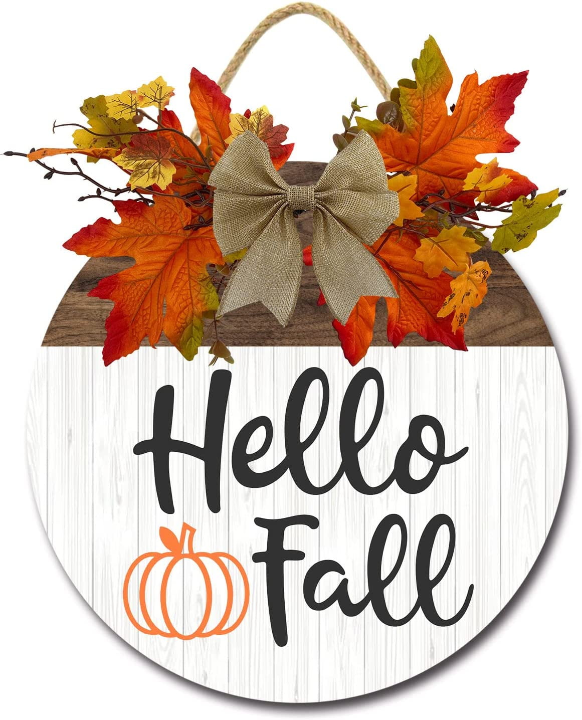 Eveokoki 12" Hello Fall Pumpkin Signs for Front Door Farmhouse Porch ...