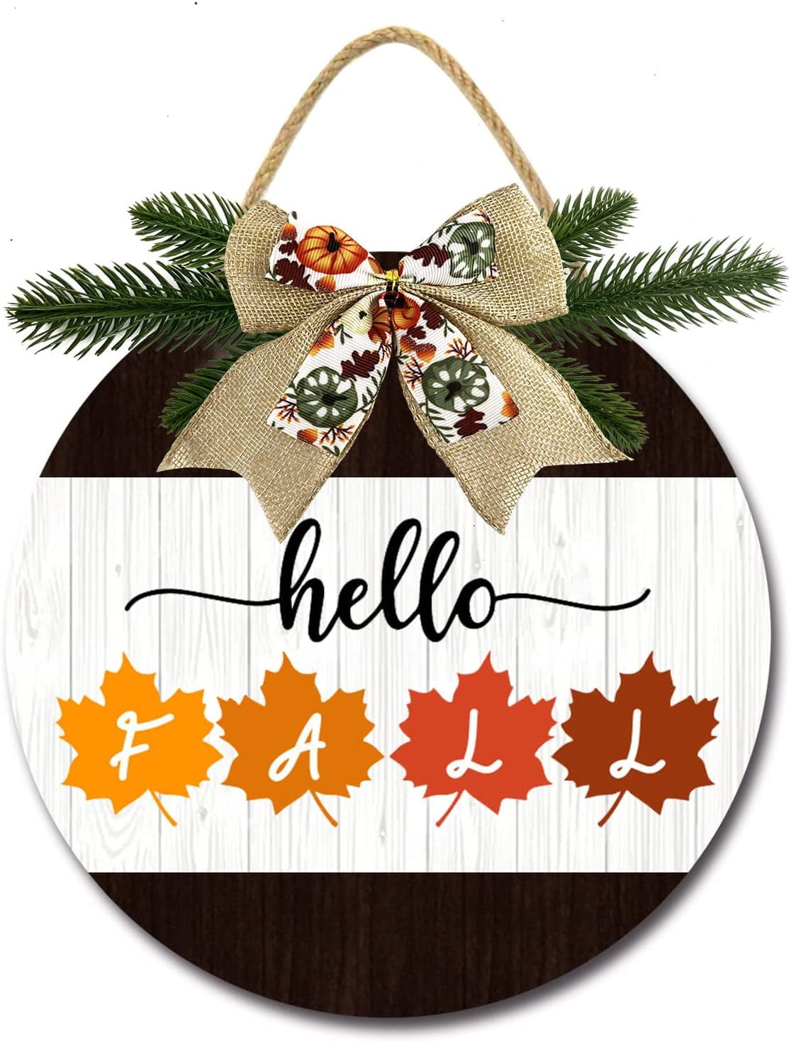 Eveokoki 12" Hello Fall Signs for Front Door Farmhouse Porch，Rustic ...