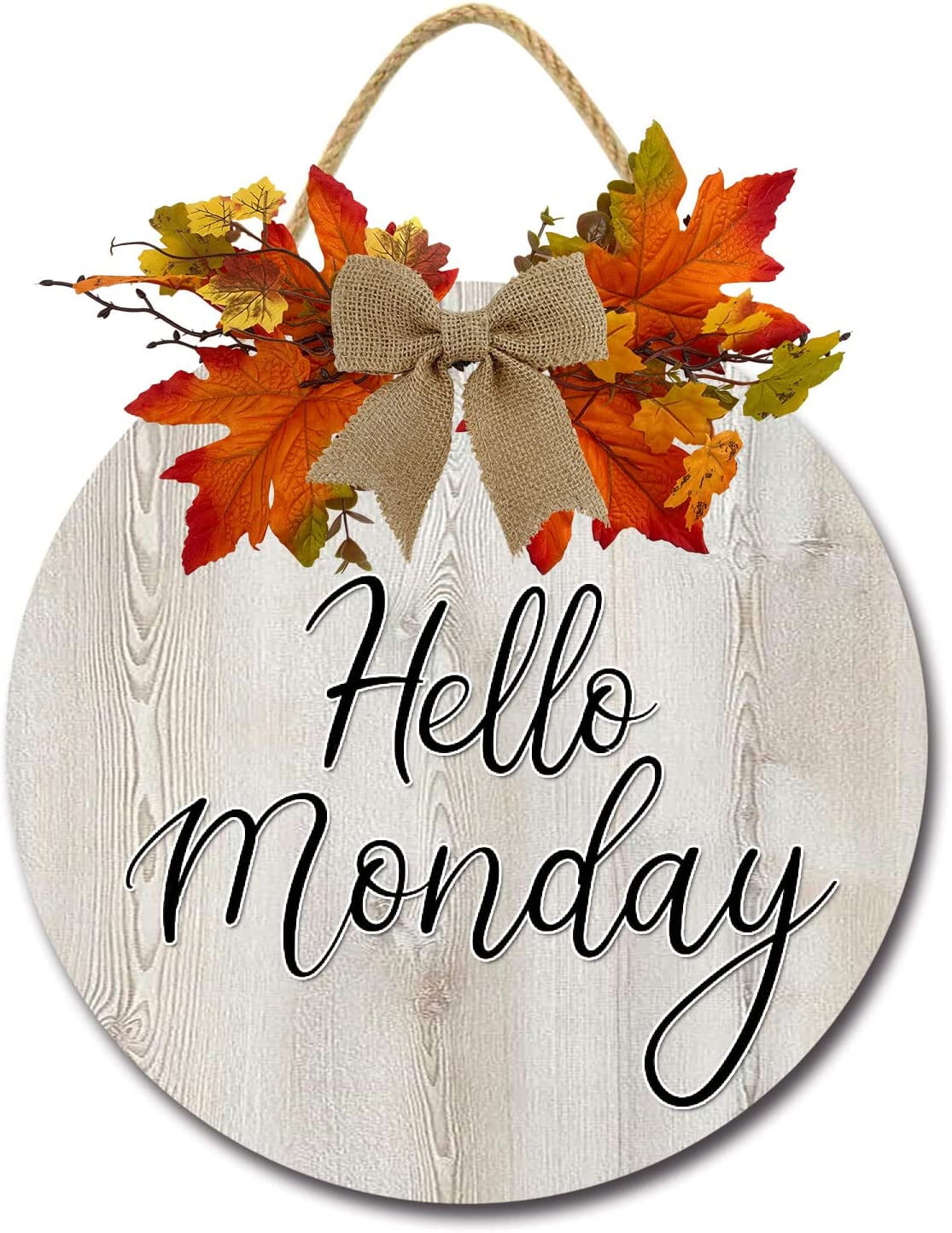 Eveokoki 12" Hello Monday Front Door Sign Funny Wreaths Hanging Wooden ...