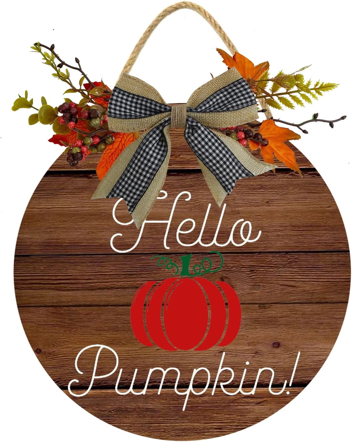 Eveokoki 12" Hello Pumpkin Decor Sign Front Door,Round Wood Hanging ...