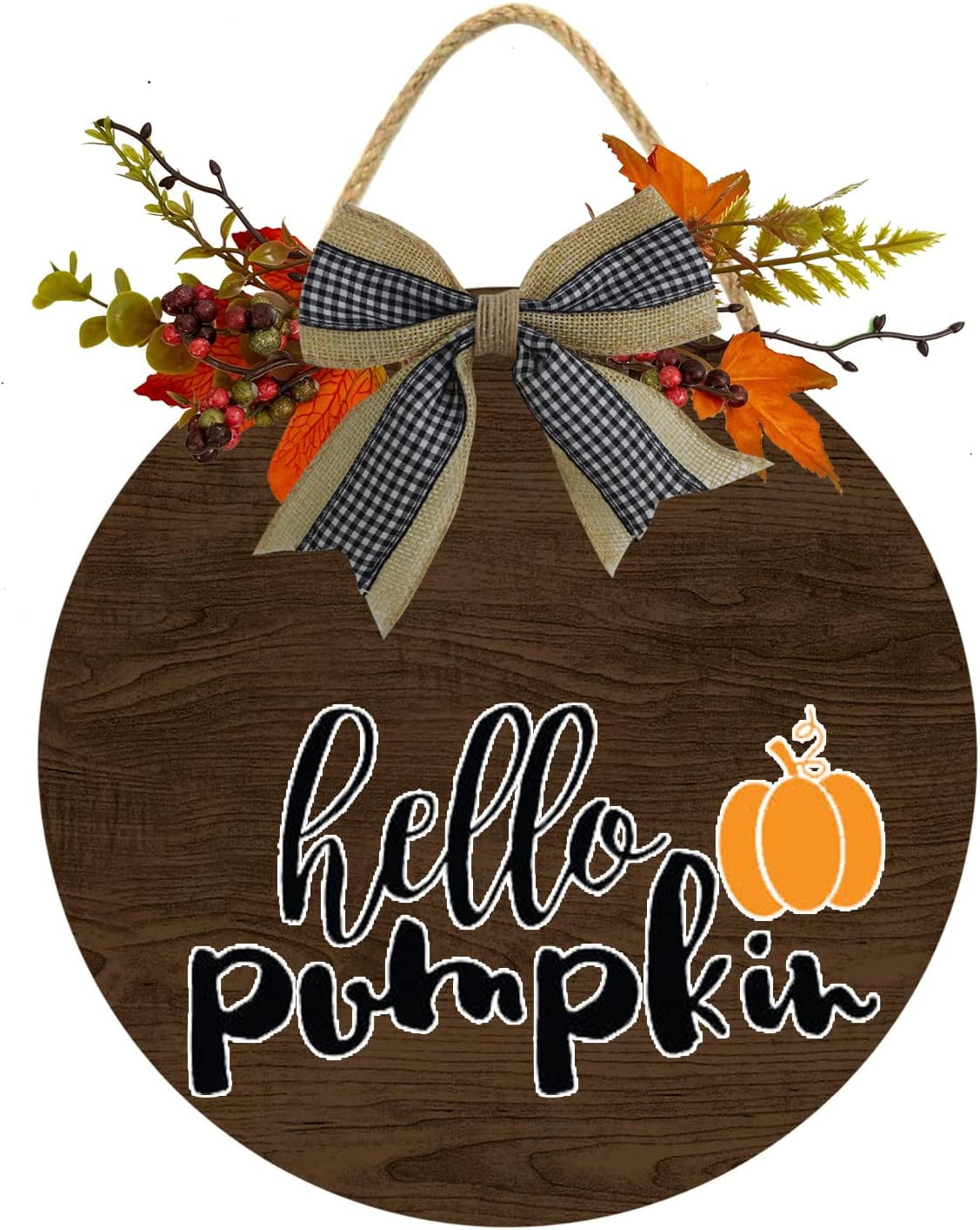 Eveokoki 12" Hello Pumpkin Wood Sign Hanging Front Door Sign Fall ...