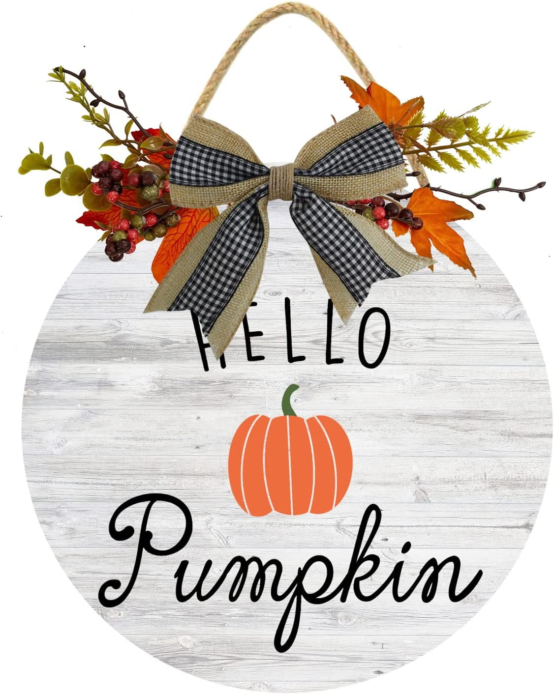 Eveokoki 12" Hello Pumpkin Wood Sign Hanging Front Door Sign Fall ...