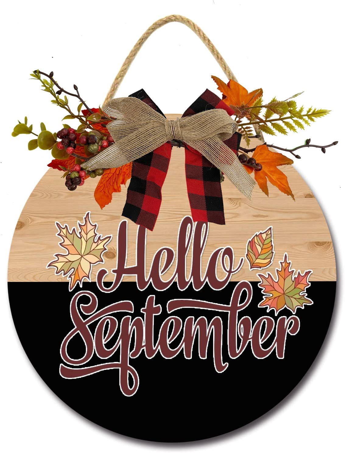 Eveokoki 12" Hello September Wooden Door Sign, Welcome Front Door ...