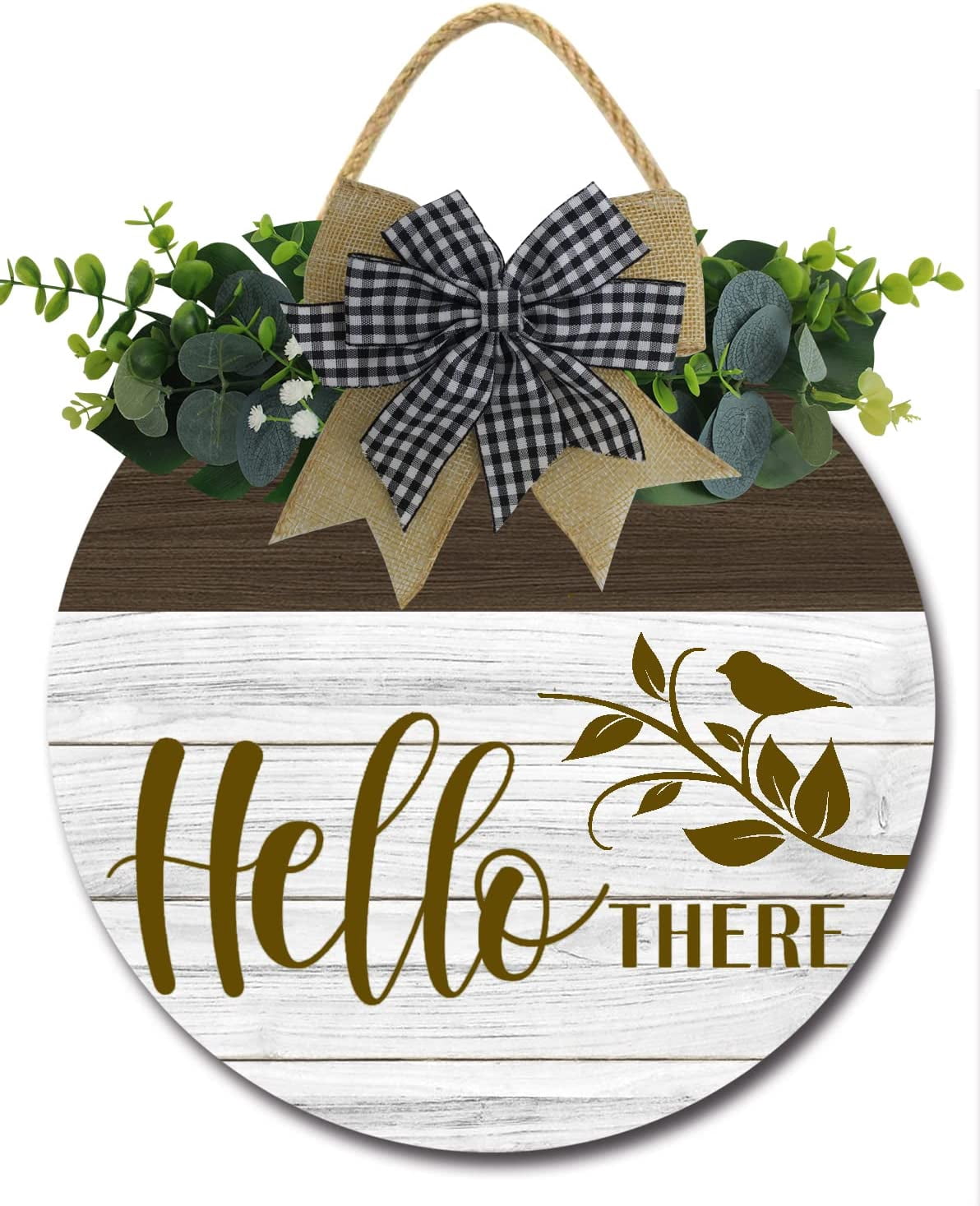 Eveokoki 12" Hello Sign for Front Door Farmhouse Porch ,Round Wooden ...
