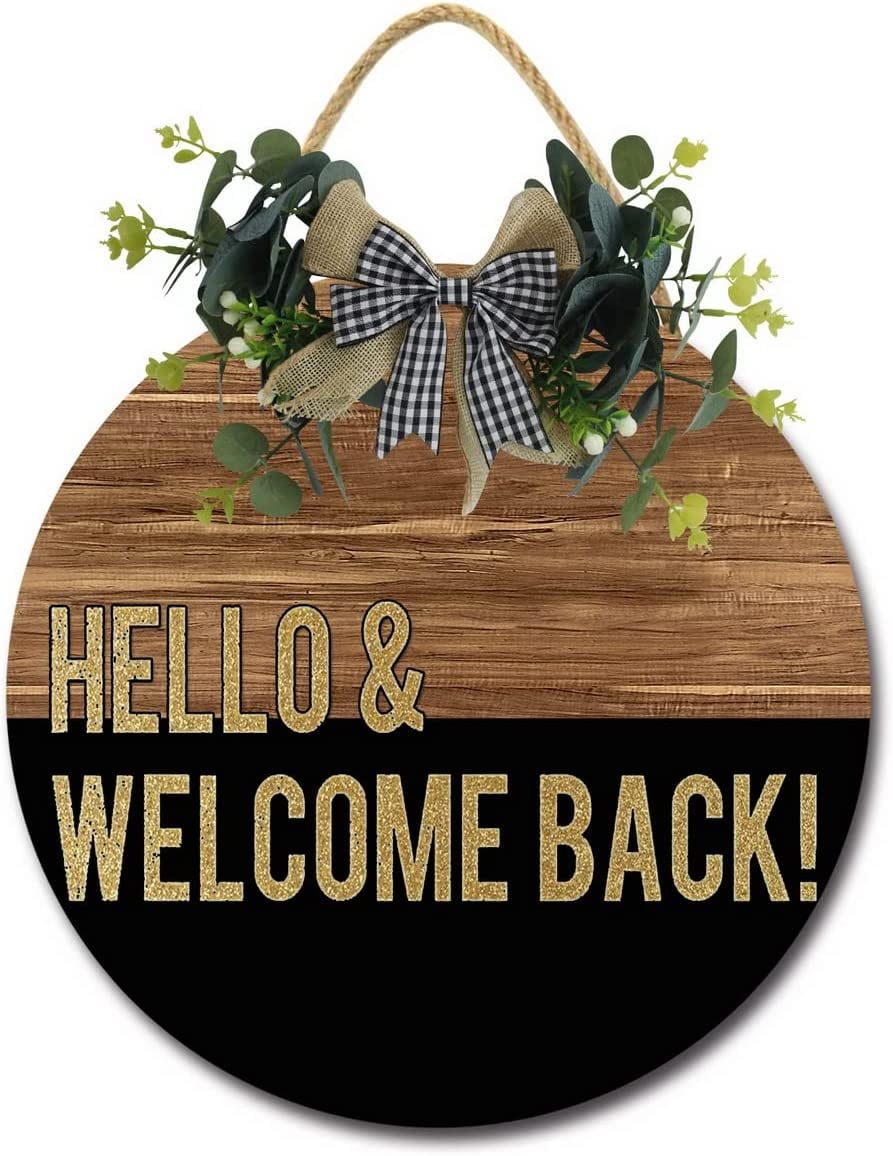 Eveokoki 12" Hello Welcome Back Sign for Front Door Outside Funny Porch ...