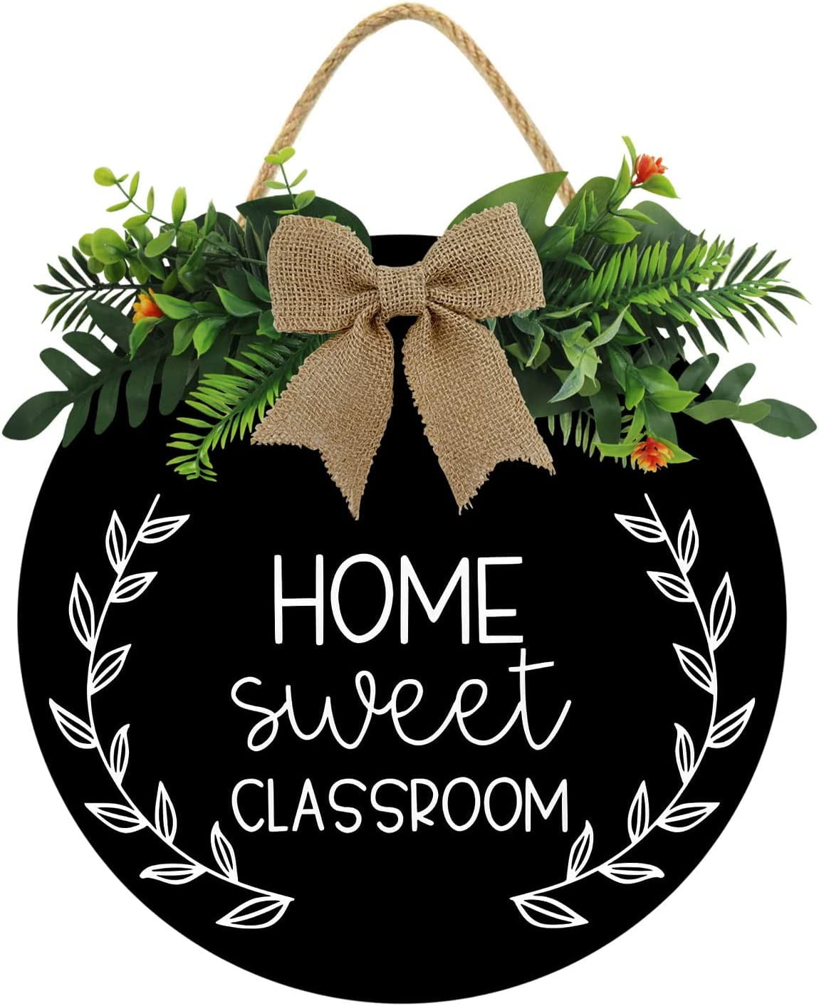 Eveokoki 12" Home Sweet Classroom Sign For Front Door With Greenery&Bow ...