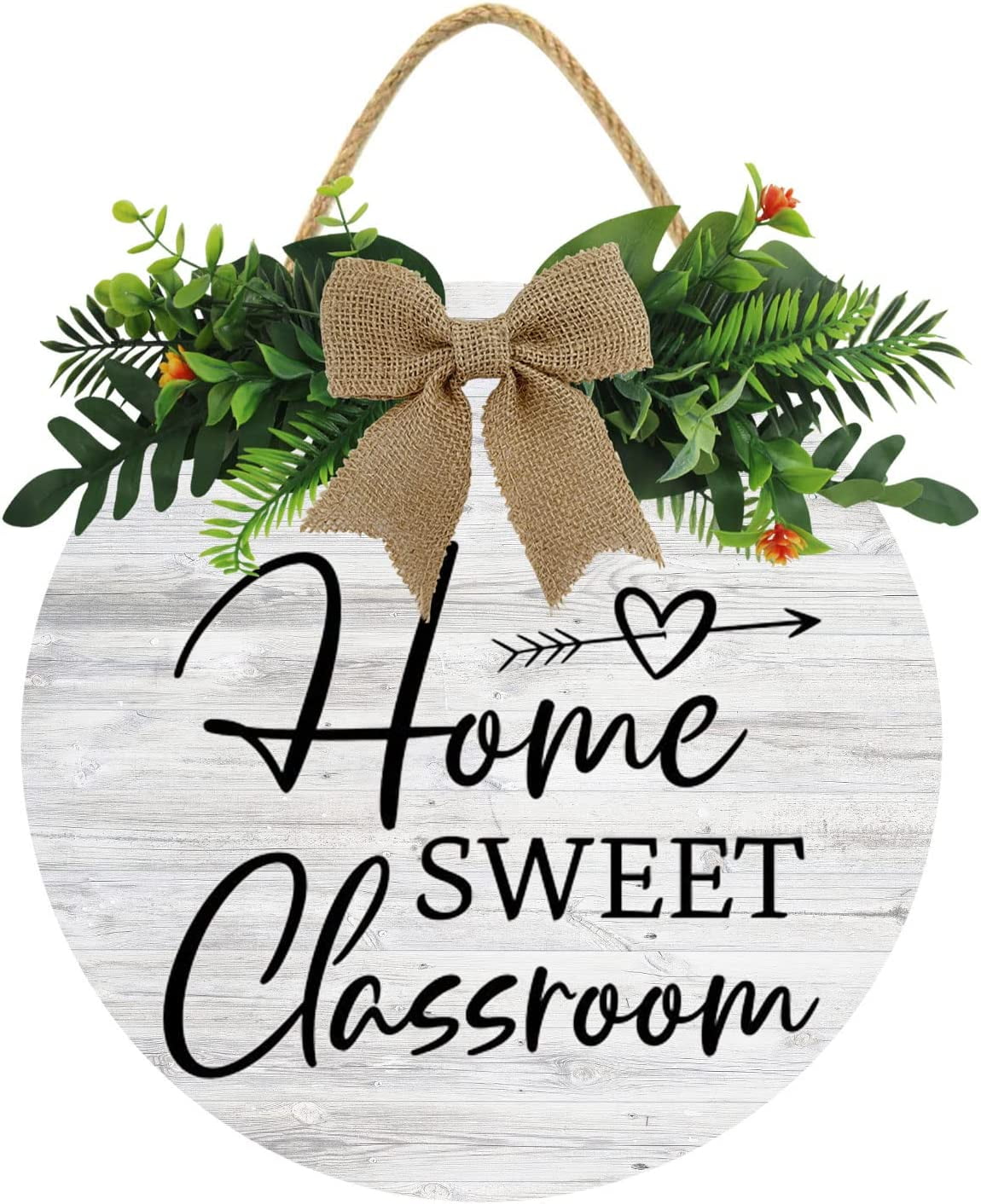 Eveokoki 12" Home Sweet Classroom Sign For Front Door With Greenery&Bow ...