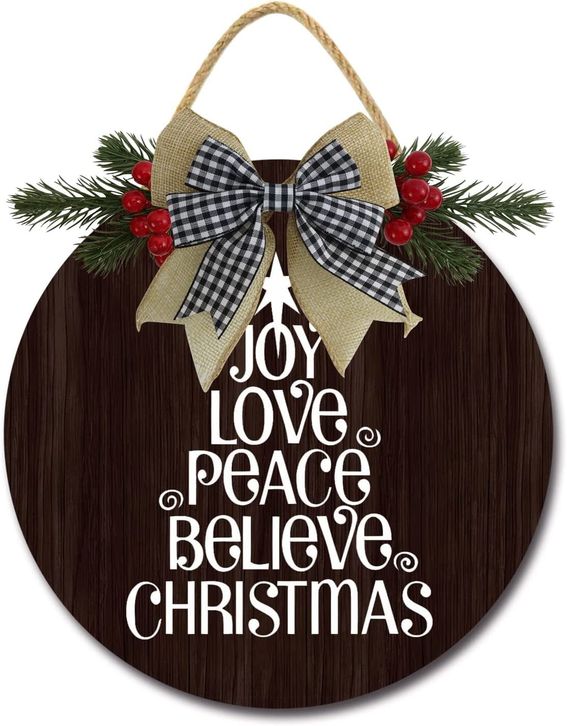 Eveokoki 12" Joy Love Peace Believe Christmas Welcome Sign for Front ...