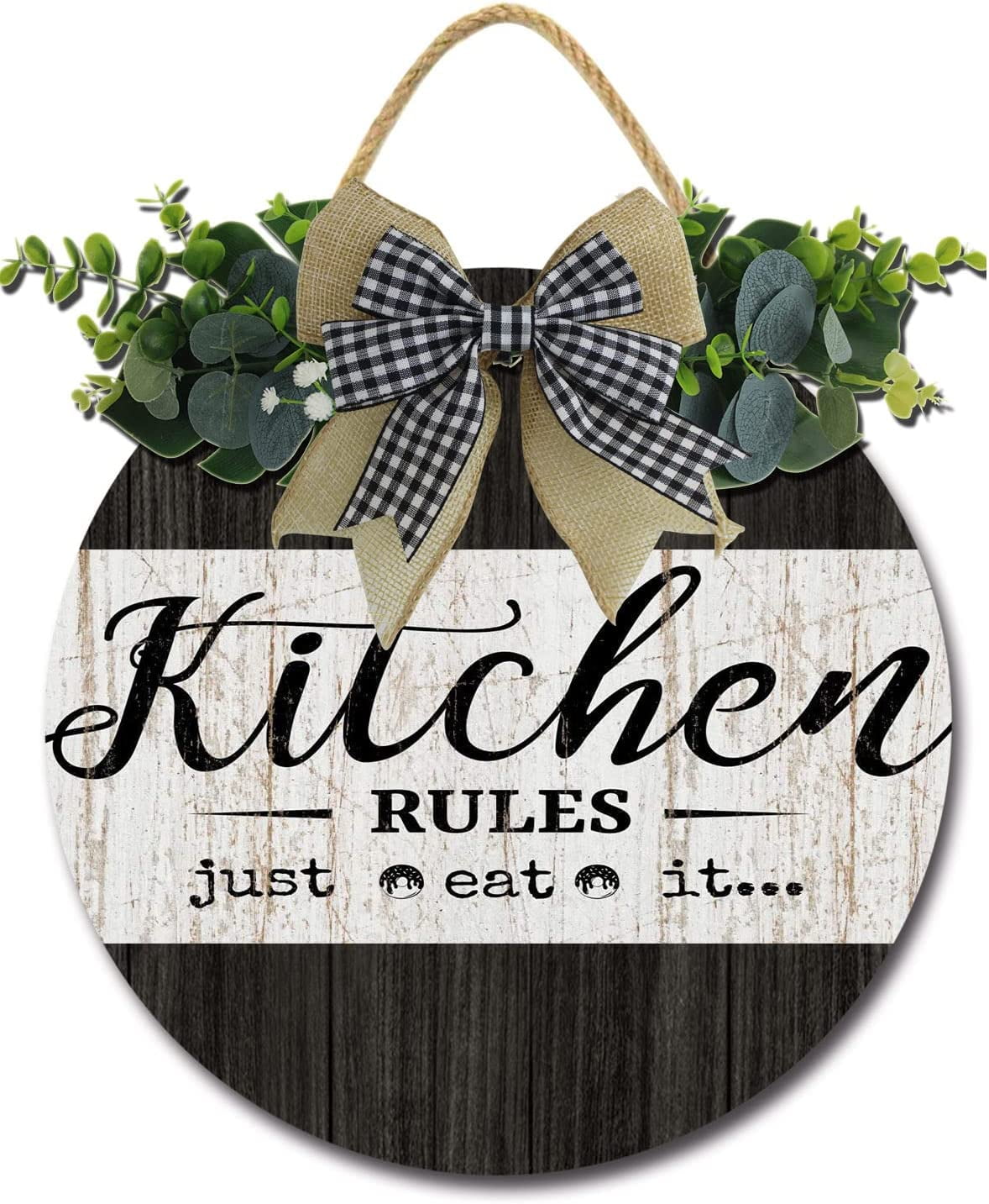 Eveokoki 12" Wooden Hanging Kitchen Rules Decor, Rustic Farmhouse Wall ...