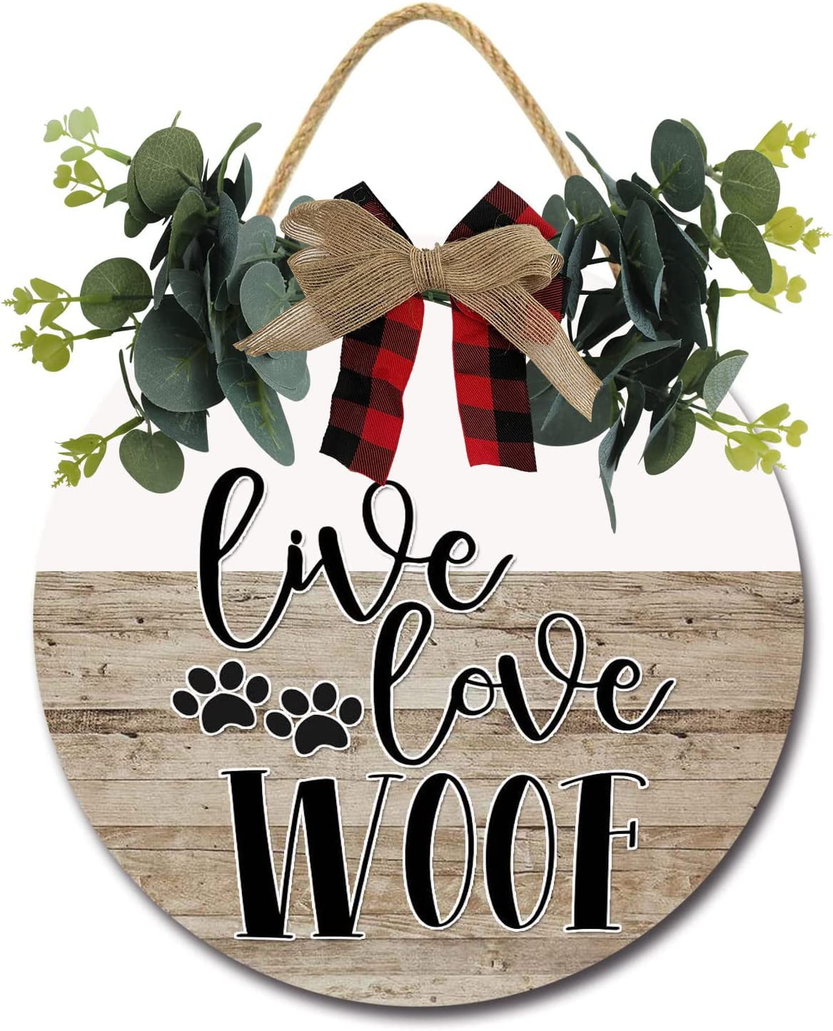 Eveokoki 12" Live Love Woof Door Sign Plaque,Welcome Wall Hanging Signs ...