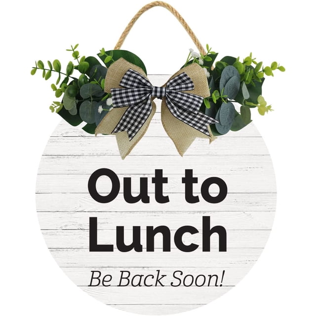 Eveokoki 12" Lunch Sign, Out To Lunch Be Back Soon Wood Door Sign For ...