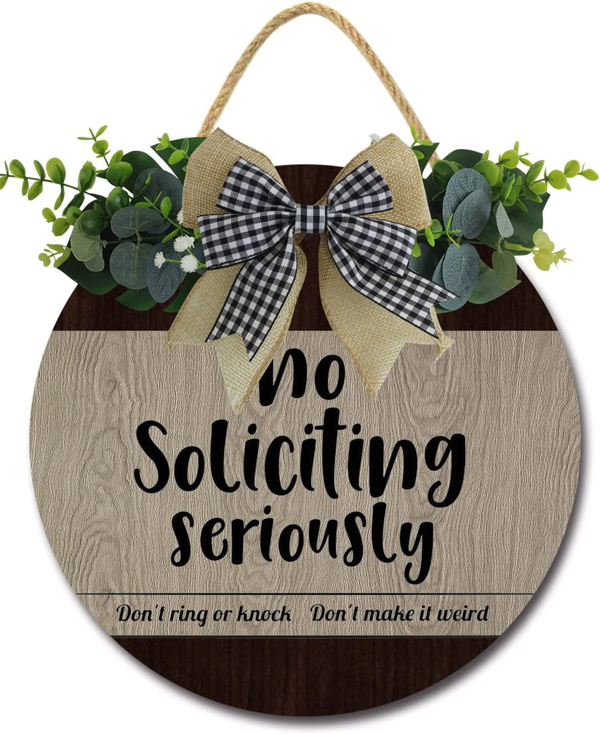 Eveokoki 12" No Soliciting Seriously Sign for Front Door, Round Rustic ...