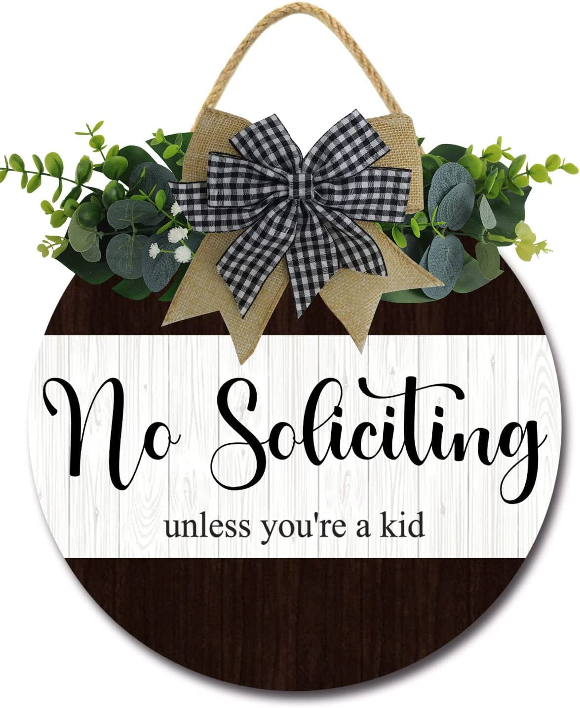 Eveokoki 12" No Soliciting Sign for Home Round Rustic Wreaths Wooden ...