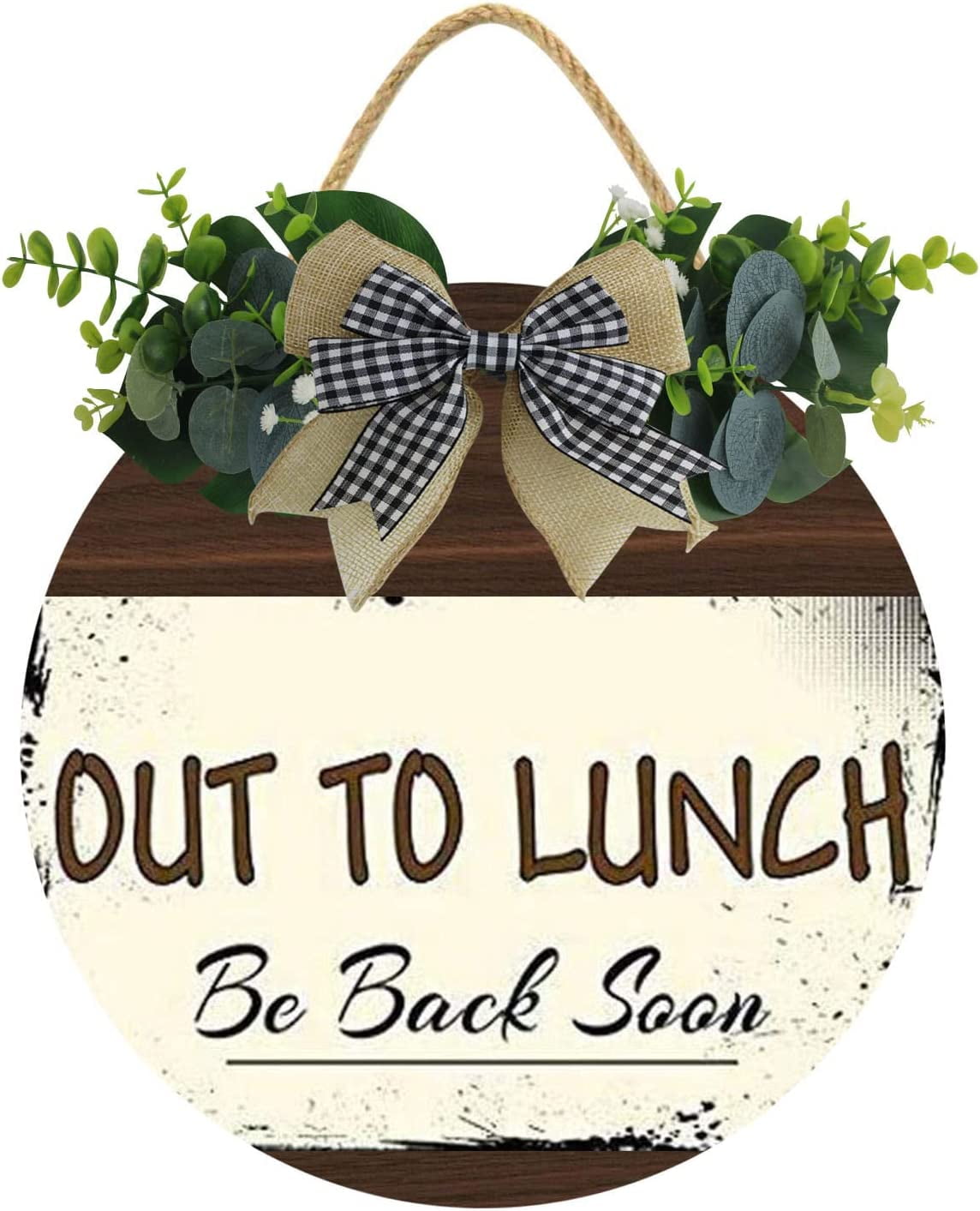 Eveokoki 12" Out For Lunch Sign, Out To Lunch Be Back Soon Wood Door ...