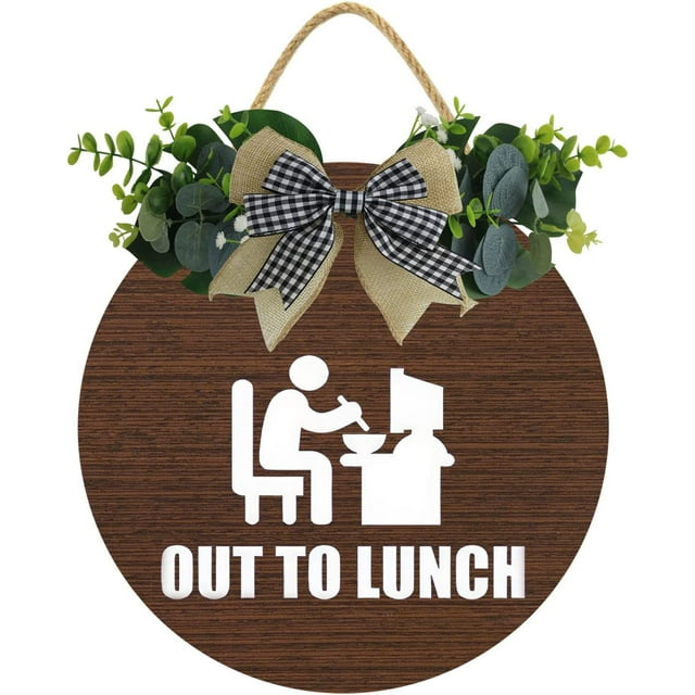 Eveokoki 12" Out To Lunch, Out To Lunch Wood Door Sign For Dining Break ...