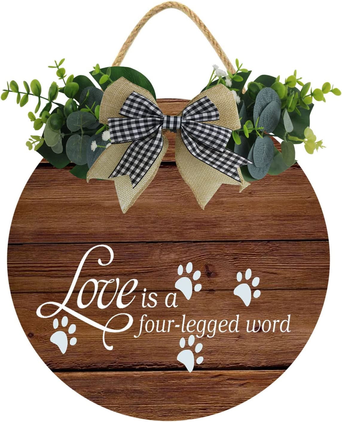 Eveokoki 12" Round Wood Sign,Love Is A Four Legged Word Front Door ...