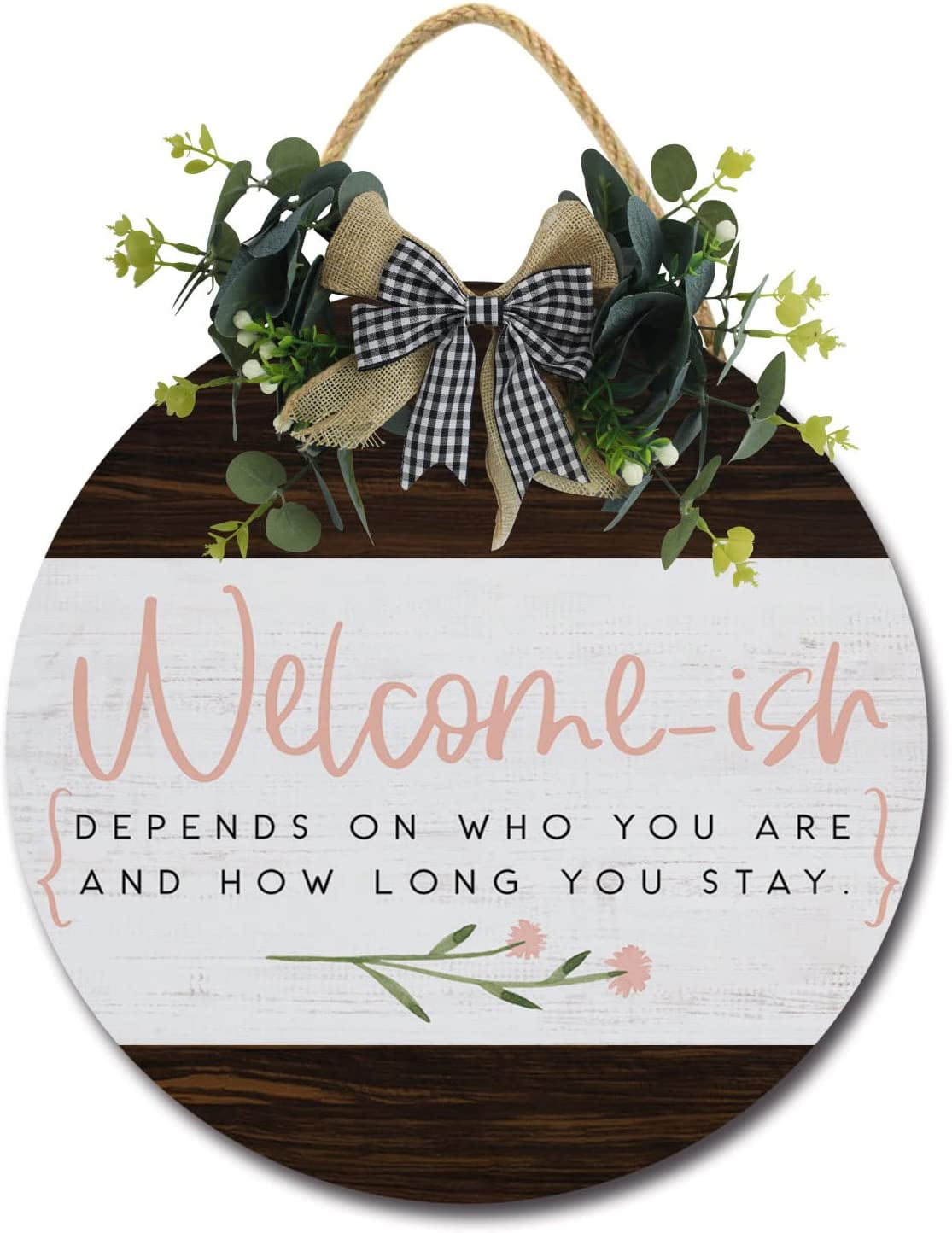 Eveokoki 12" Round Wood Welcome Ish Sign Front Door Decoration for Home ...