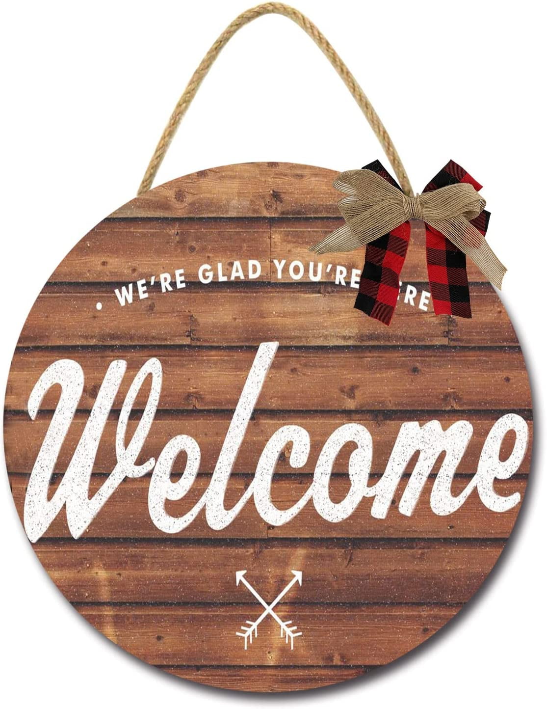 Eveokoki 12" Round Wood Welcome We Are Glad You Are Here 01 Sign Front ...