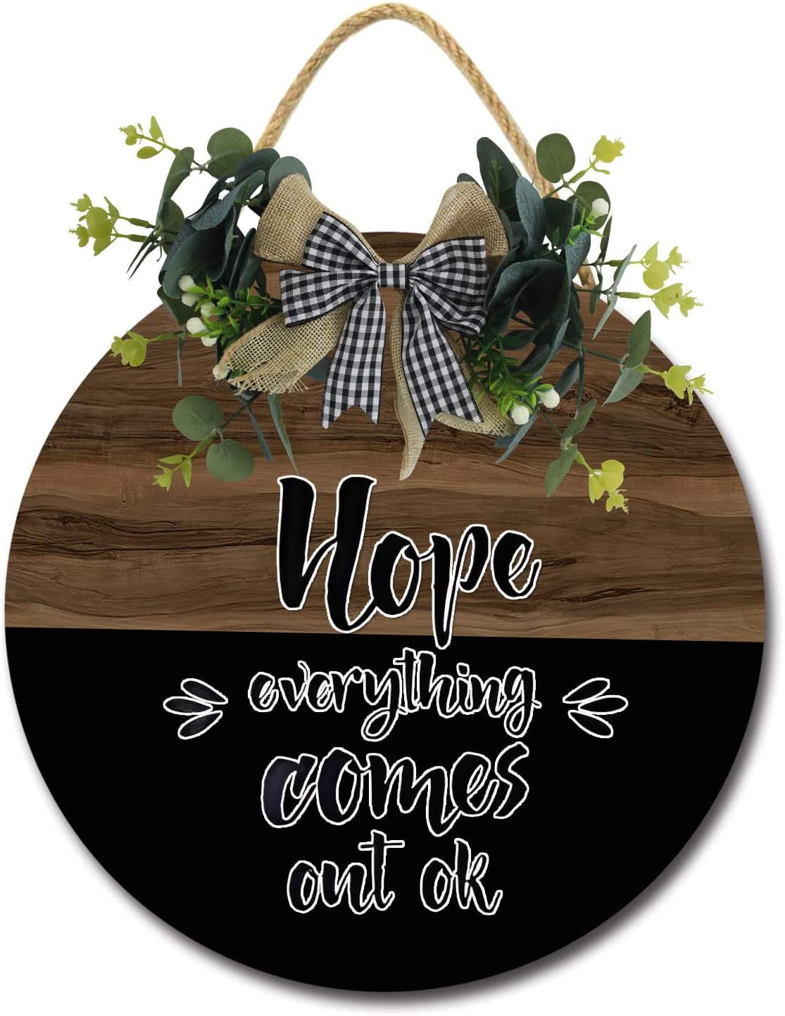 Eveokoki 12" Rustic Bathroom Hanging Wooden Signs,Hope Everything Comes ...