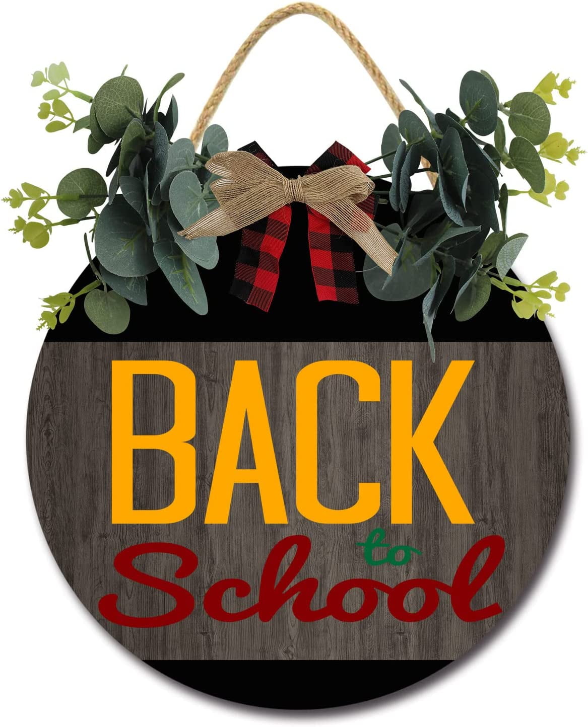 Eveokoki 12" Rustic Sign Back To School Sign Door Decor Wooden Front ...