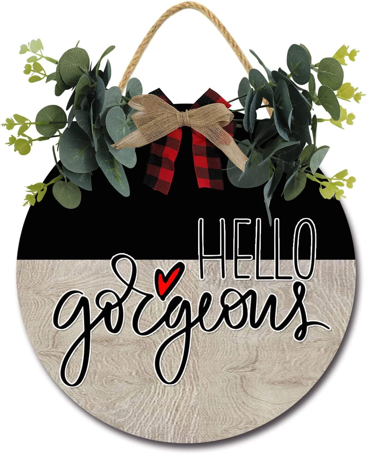 Eveokoki 12" Rustic Sign Hello Gorgeous Sign Door Decor Wooden Front ...