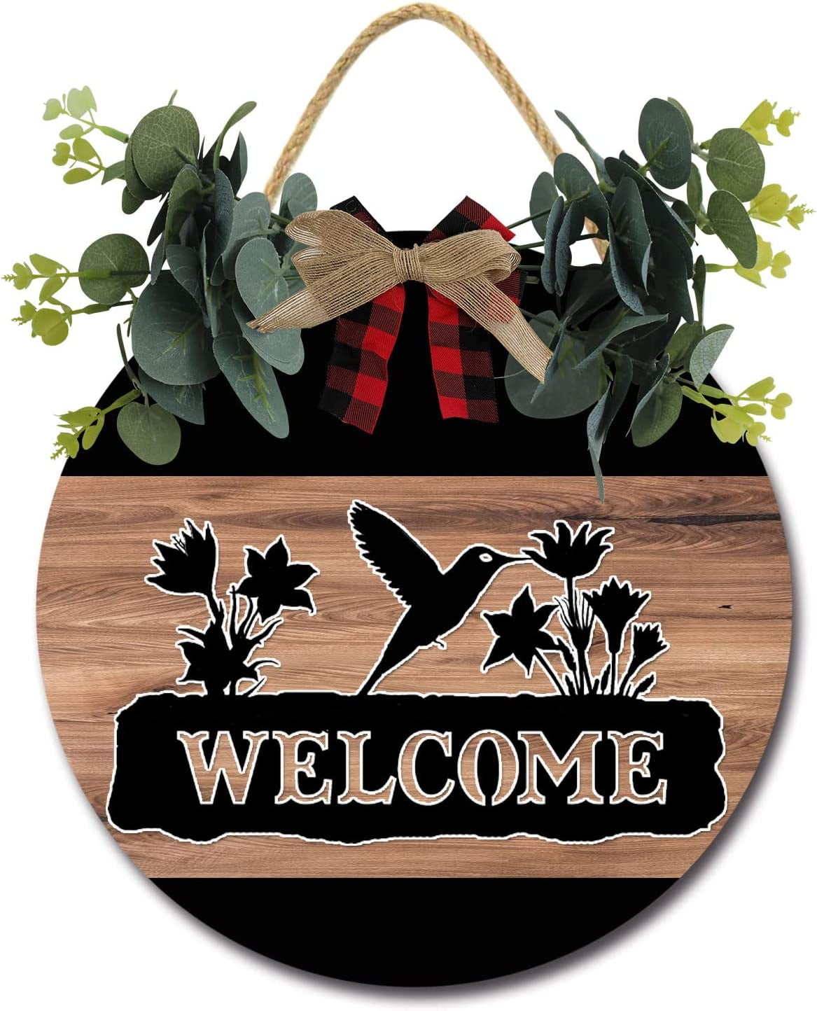 Eveokoki 12" Rustic Sign Humming Bird Welcome Sign Door Decor Wooden ...