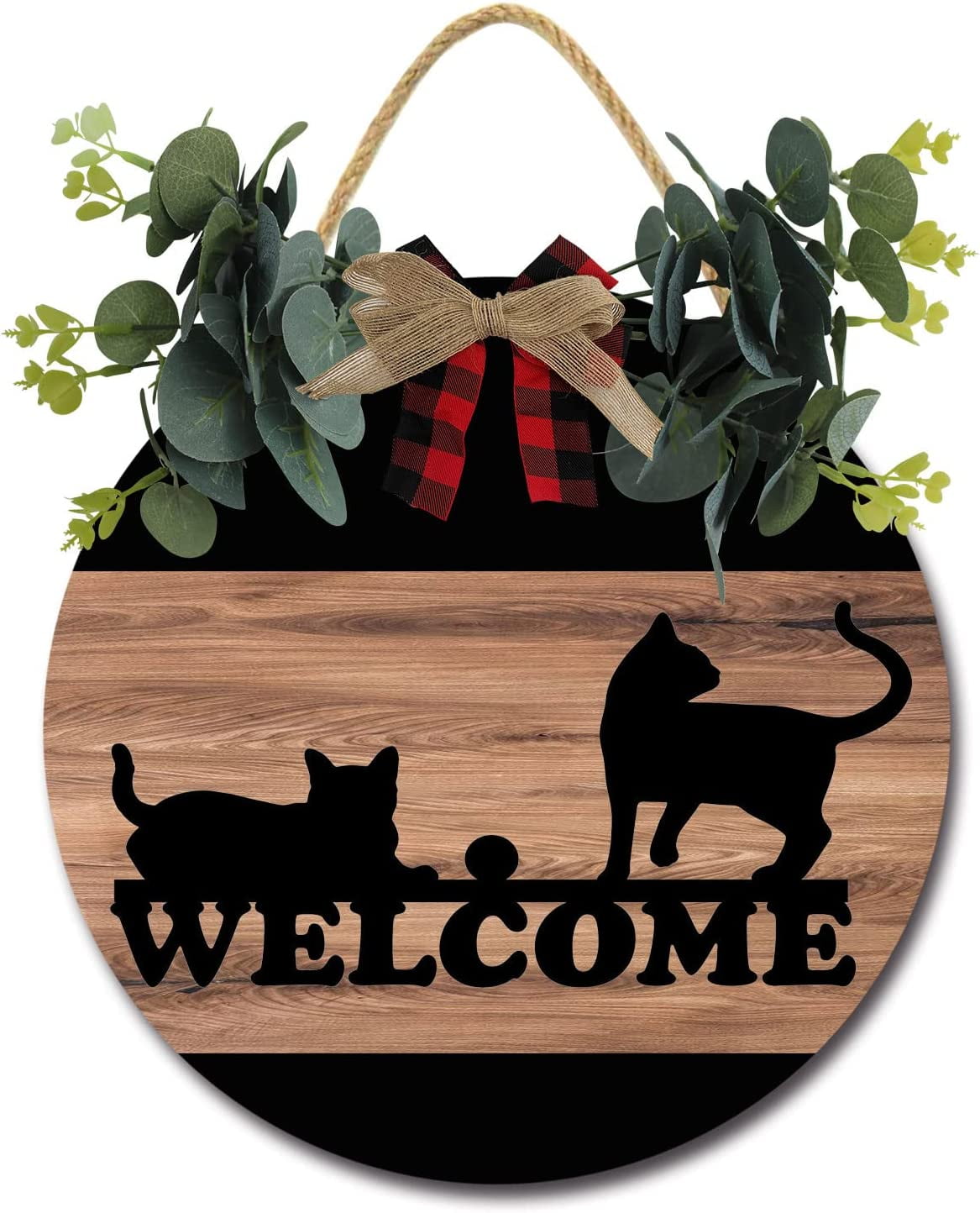 Eveokoki 12" Rustic Sign Welcome Cats Sign Door Decor Wooden Front Door ...