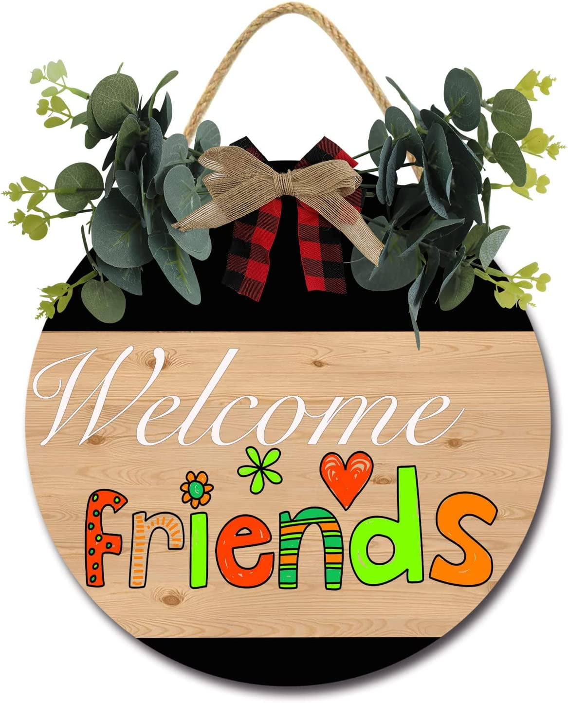Eveokoki 12" Rustic Sign Welcome Kind Friend Sign Door Decor Wooden ...