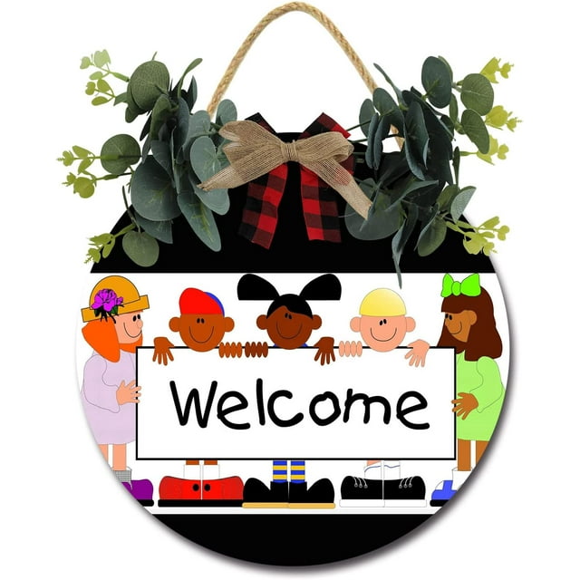 Eveokoki 12" Rustic Sign Welcome Sunday School Sign Door Decor Wooden ...