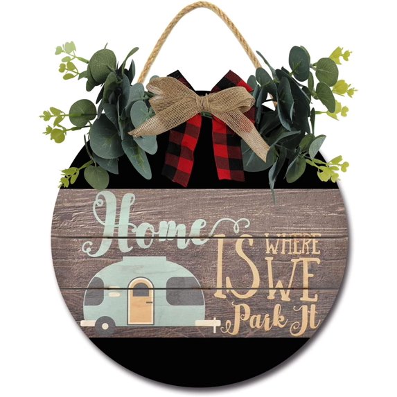 Eveokoki 12" Rustic Wooden Home Is Where We Park It Signs for Front ...