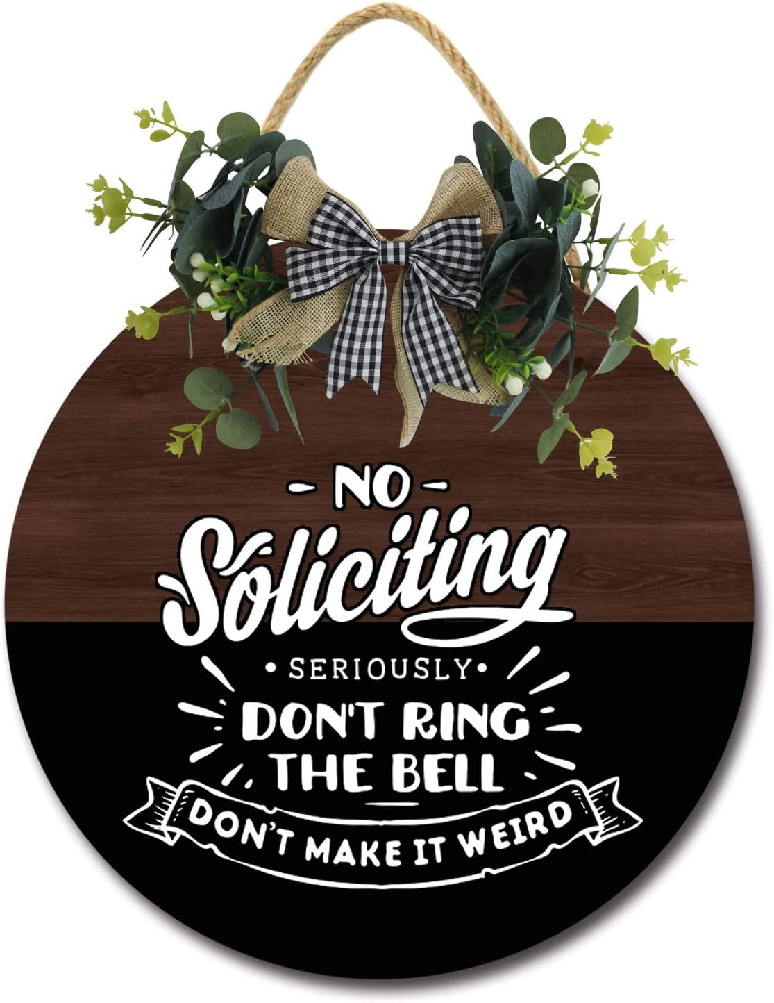 Eveokoki 12" No Soliciting Round Wooden Door Hanger,Nursery,Front Door ...