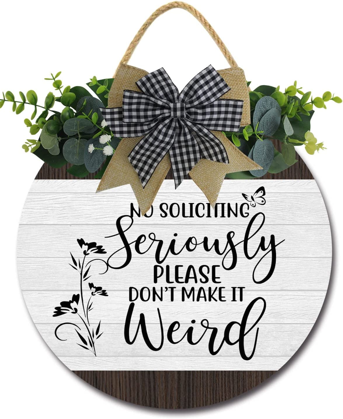 Eveokoki 12" No Soliciting Seriously Sign for Front Door, Round Rustic ...