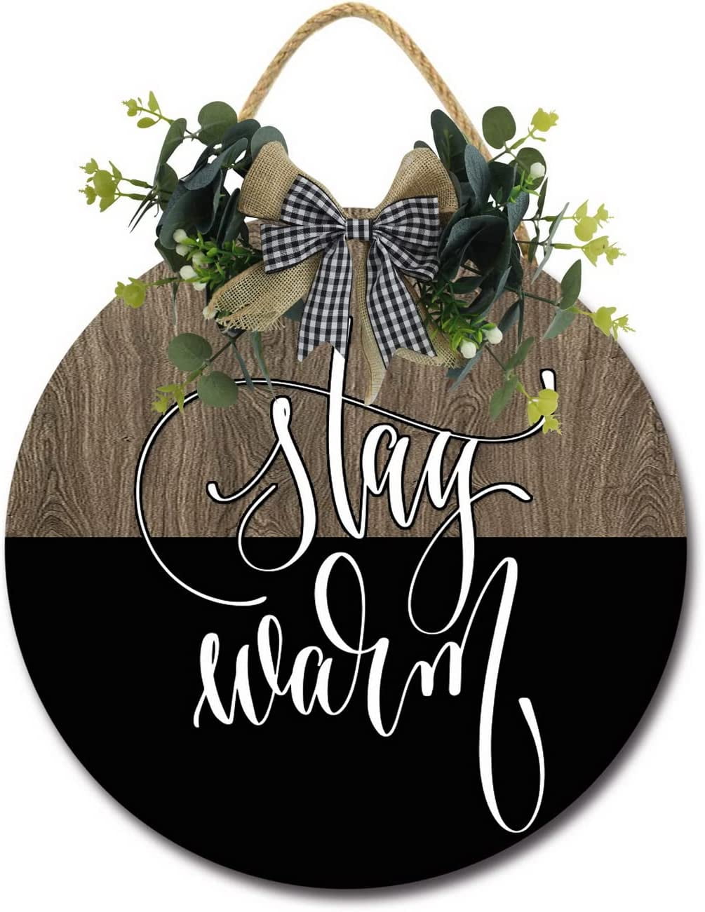 Eveokoki 12" Stay Warm Sign Farmhouse Door Signs for Wreaths Porch ...