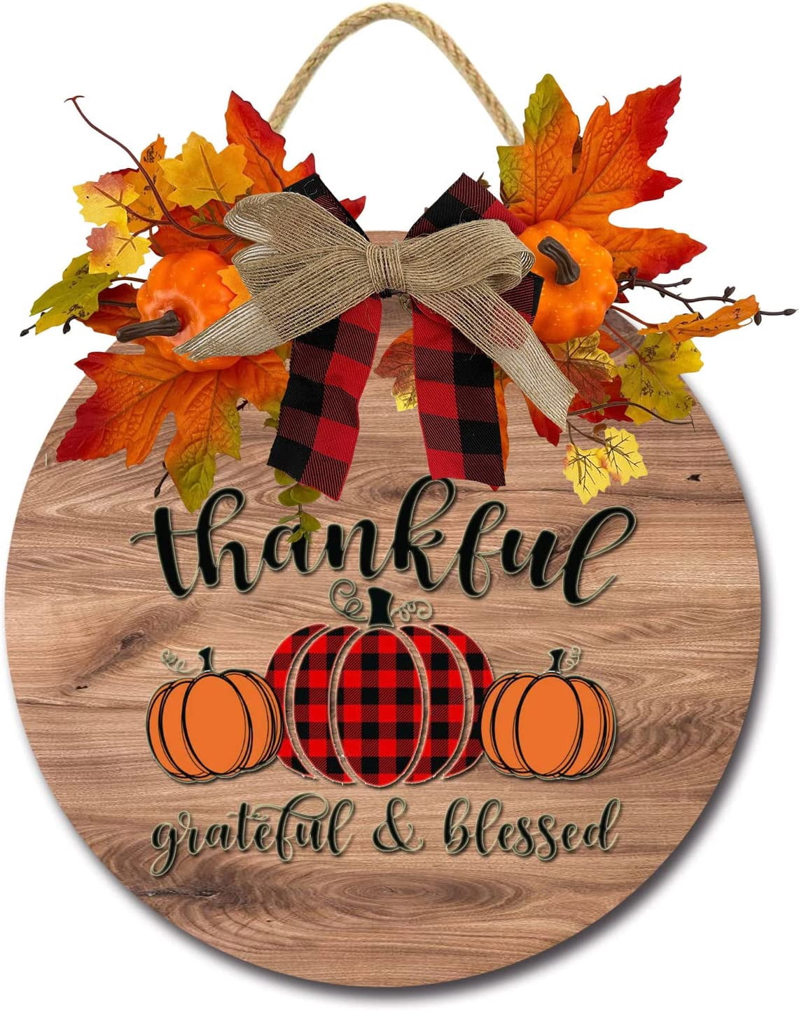 Eveokoki 12" Thankful Grateful Blessed Sign Porch for Front Door Wreath ...