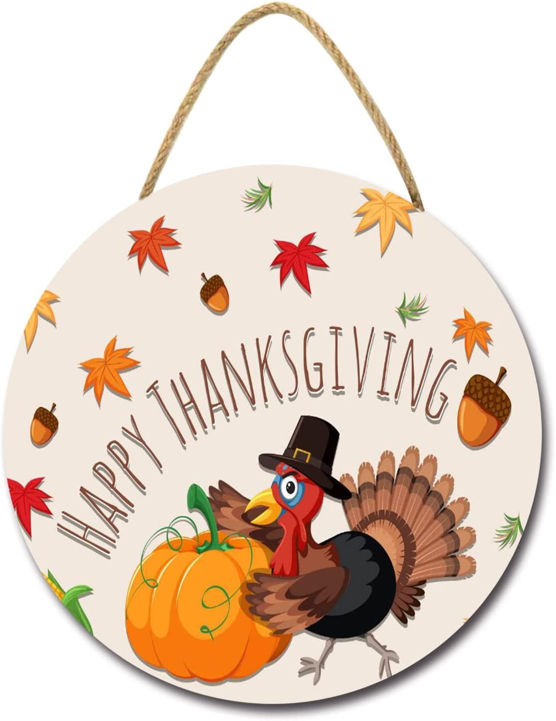 Eveokoki 12" Thanksgiving Day Wooden Hanging Sign Round Pumpkin Wood ...