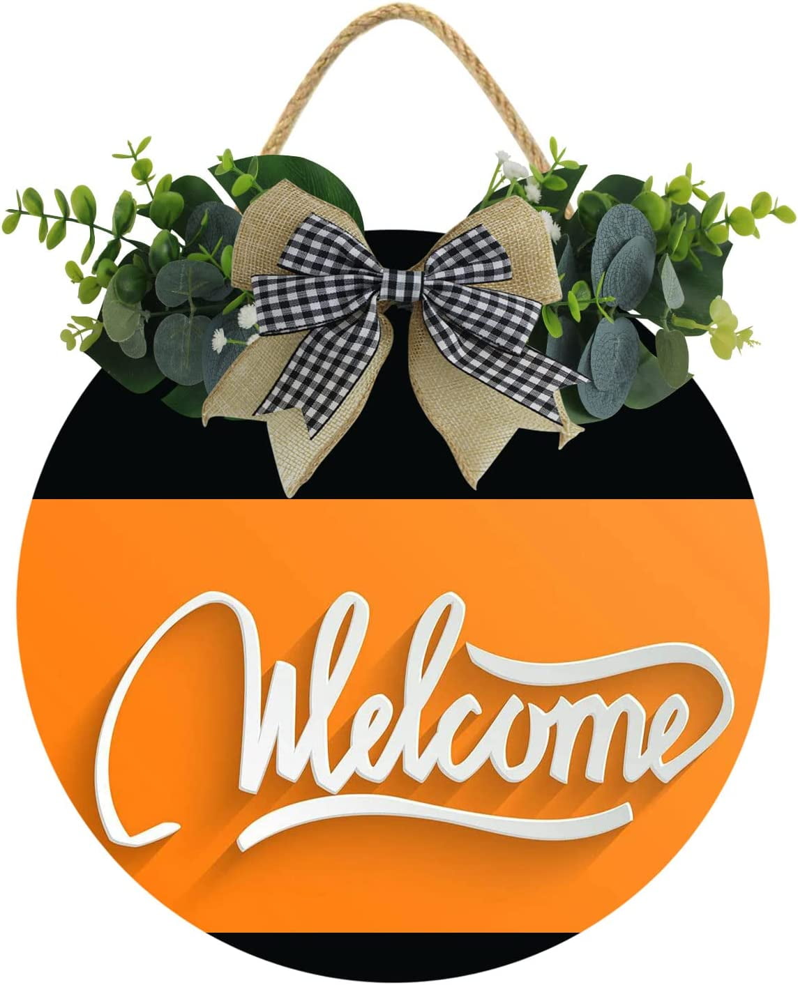 Eveokoki 12" Thanksgiving Welcome Rustic Round Front Door Sign Welcome ...