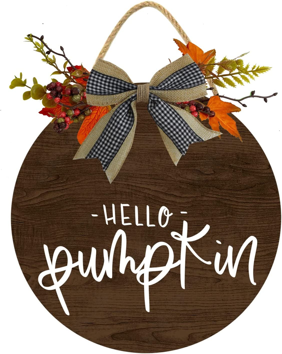 Eveokoki 12" Vintage Hello Pumpkin Sign Front Door Decor Hanging ...