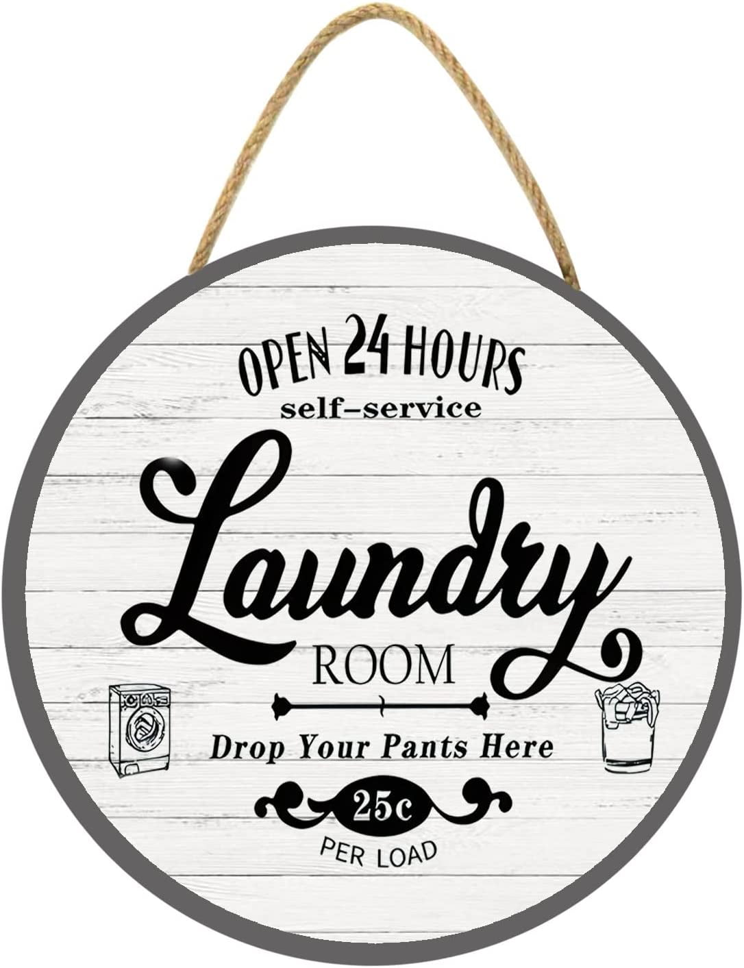 Eveokoki 12" Wash And Dry Sign, Laundry Room Self Service Open 24 Hours ...