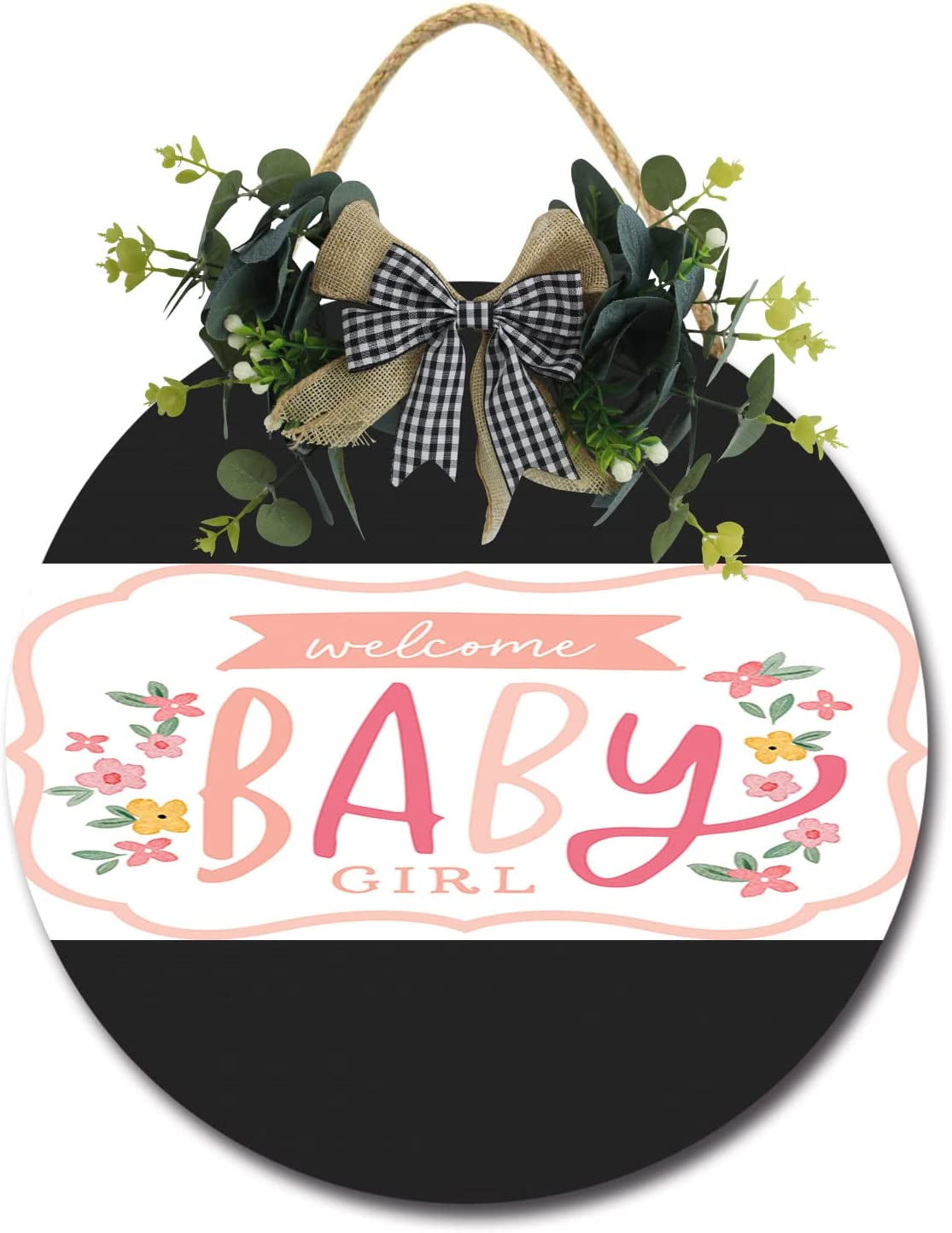 Eveokoki 12" Welcome Baby Sign For Front Door Round Rustic Wood Sign ...