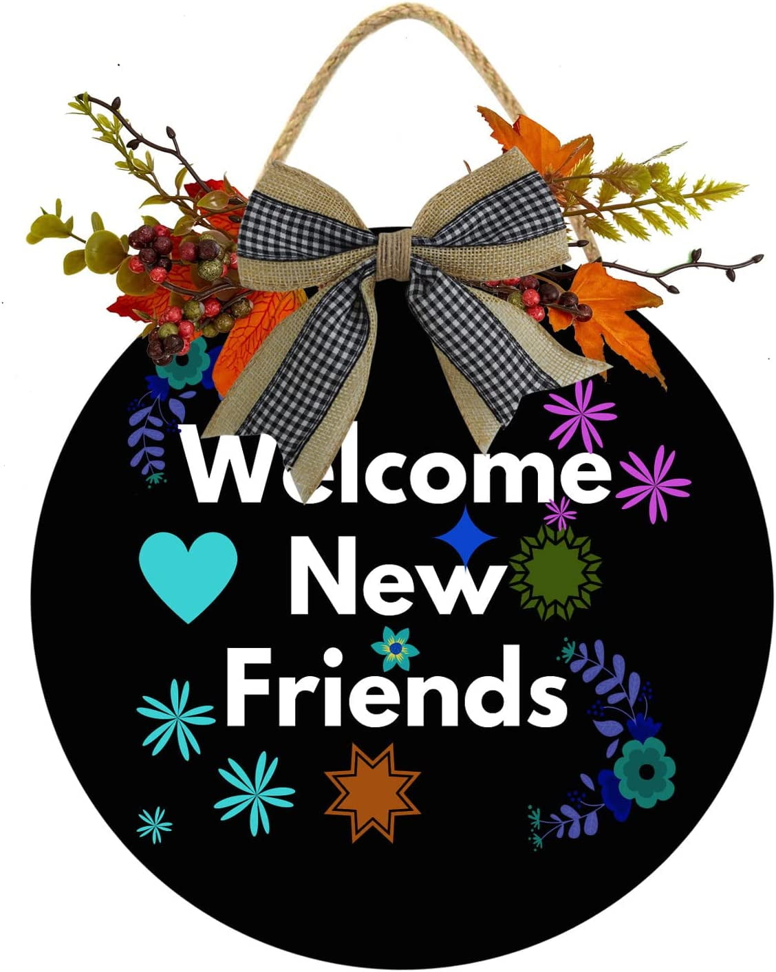 Eveokoki 12" Welcome New Friends Sign,Rustic Wooden Door Sign,Farmhouse ...