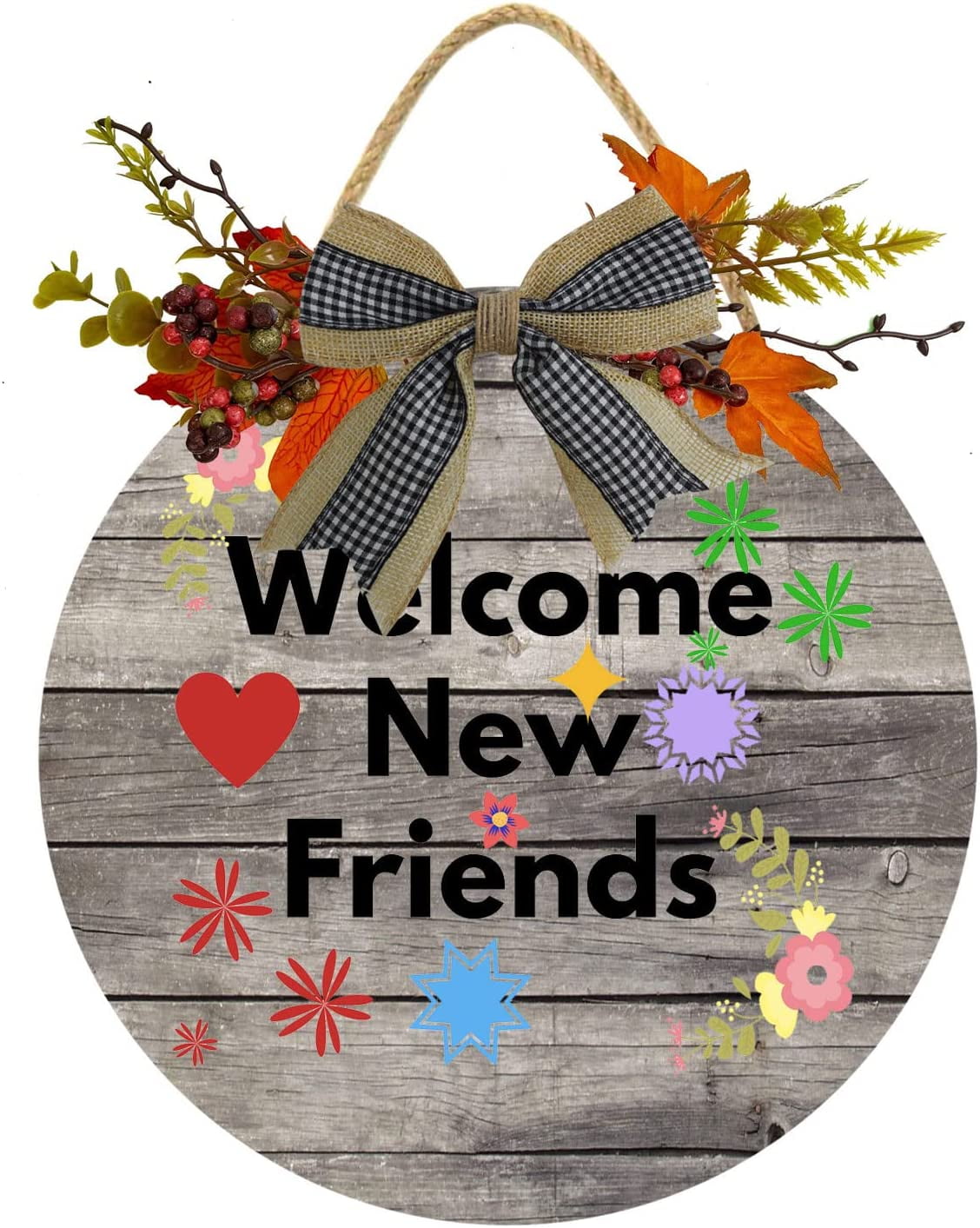 Eveokoki 12" Welcome New Friends Sign,Rustic Wooden Door Sign,Farmhouse ...