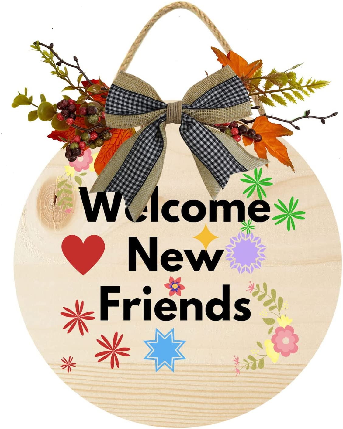 Eveokoki 12" Welcome New Friends Sign,Rustic Wooden Door Sign,Farmhouse ...