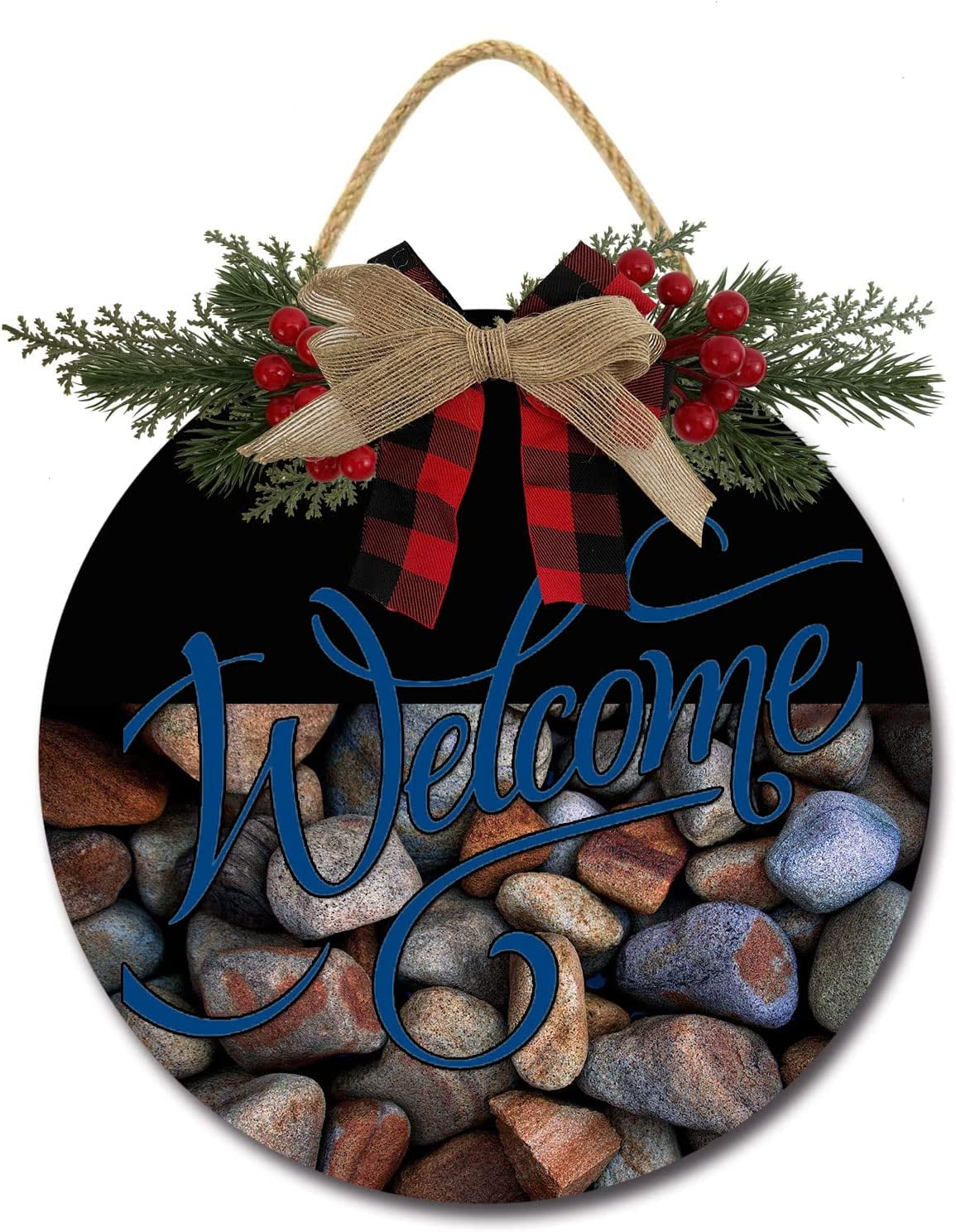 Eveokoki 12" Welcome Round Wooden Hanging Sign for Farmhouse Porch ...