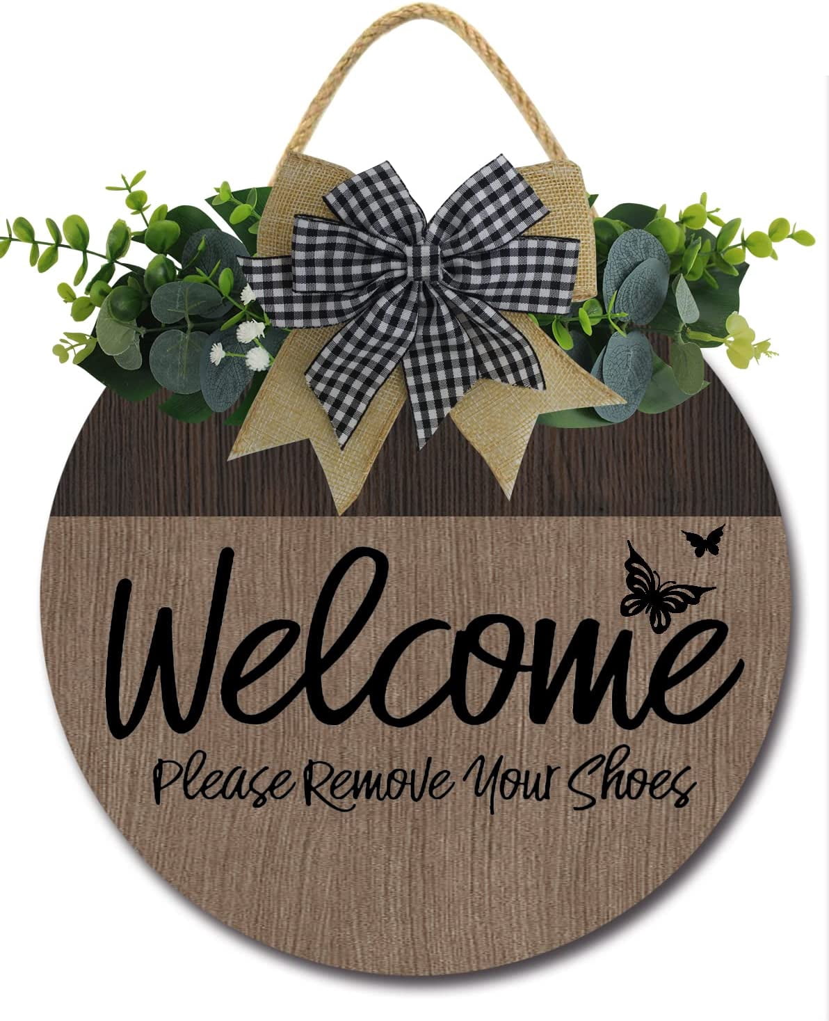 Eveokoki 12" Welcome Sign Home Decor Front Door Round Wooden Sign ...