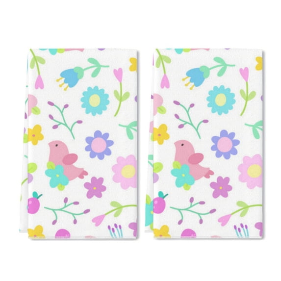 Eveokoki 2 Pcs Flower Spring Kitchen Towels Cute Flowers And Birds ...
