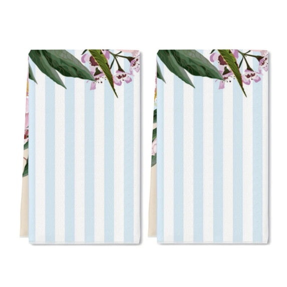 Eveokoki 2 Pcs Flower Spring Kitchen Towels Striped With Red Gerbera ...